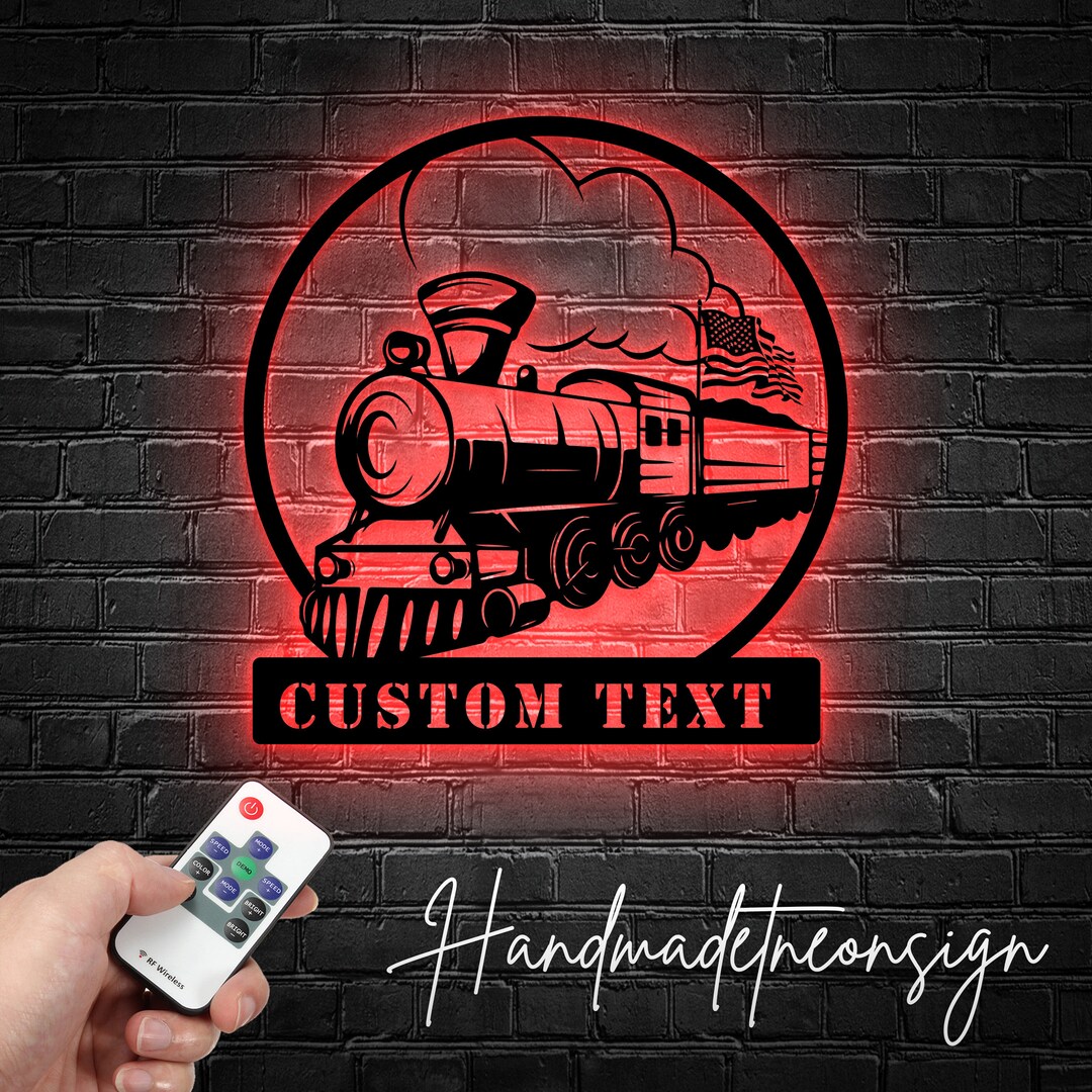 Custom USA Locomotive Train Metal Wall Art With LED Light Personalized ...