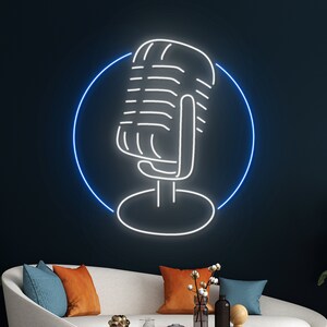Microphone Neon Sign, Record Studio Led Sign, Radio LED Light, Podcast ...
