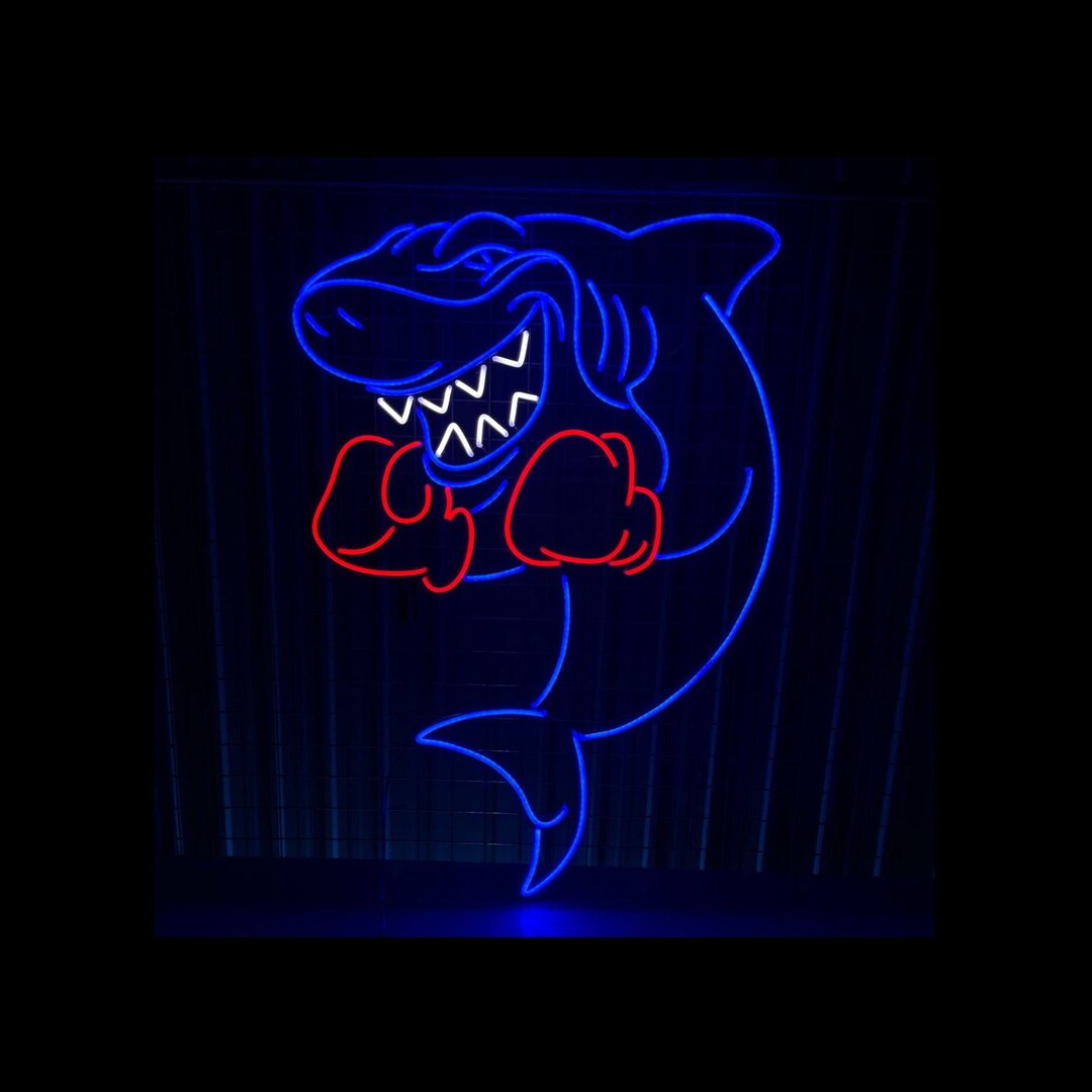 Shark Boxing Neon Sign, Boxer Shark Neon Light, Shark Boxing Gloves Led ...