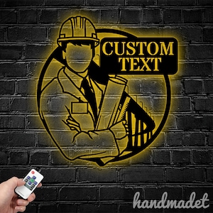 Custom Civil Engineer Metal Wall Art LED Light, Civil Engineer Metal ...