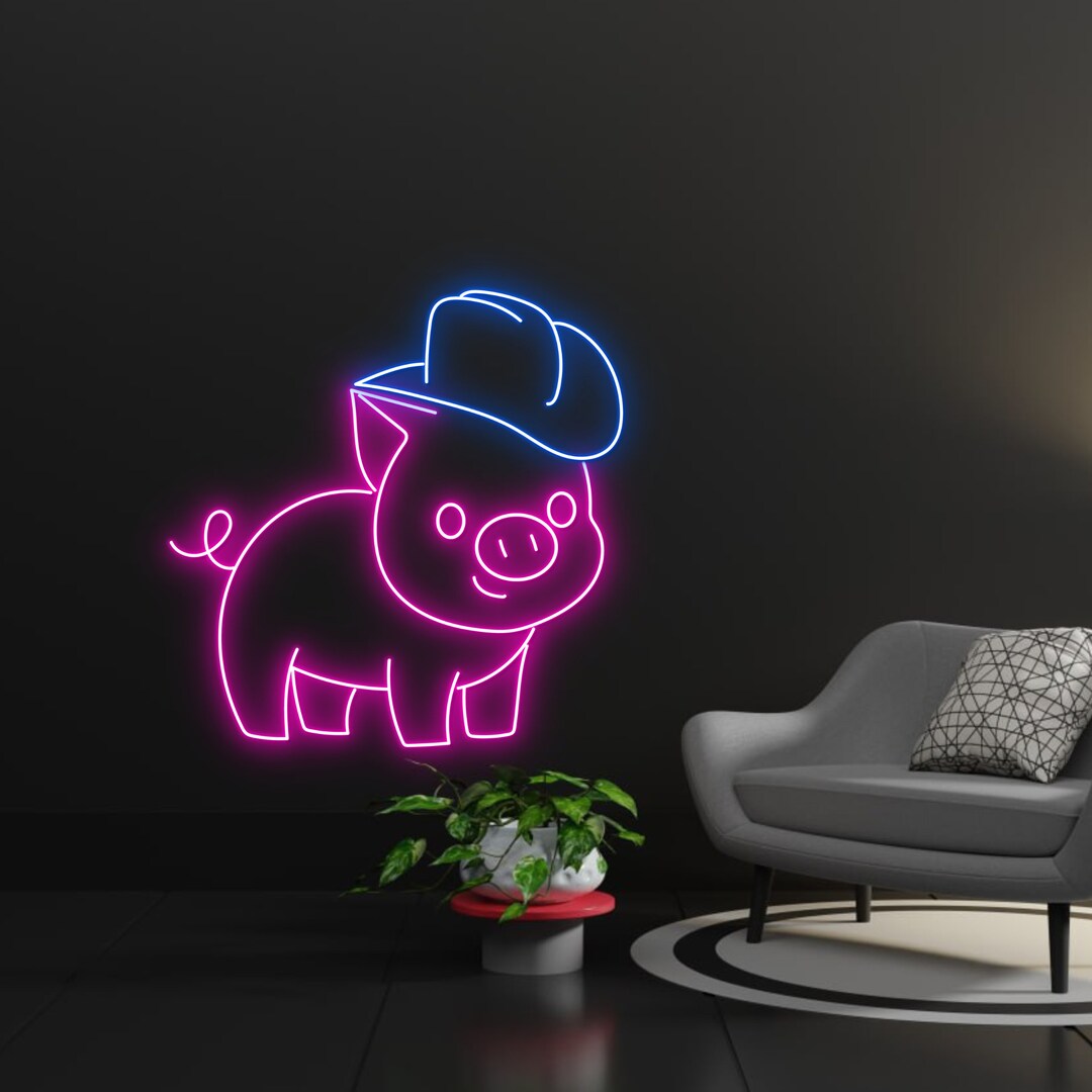 Cowboy Pig Led Sign, Pig Cowboy Led Lights, Pig Cowboy Neon Sign ...