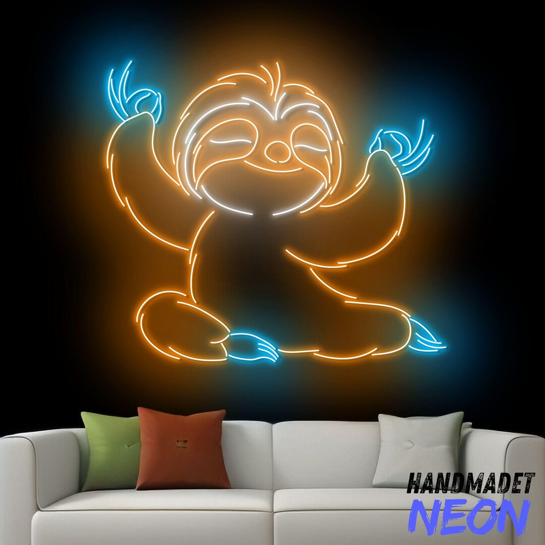 Yoga Sloth Neon Sign, Sloth Yoga Pose Led Sign, Cute Sloth Neon Light ...