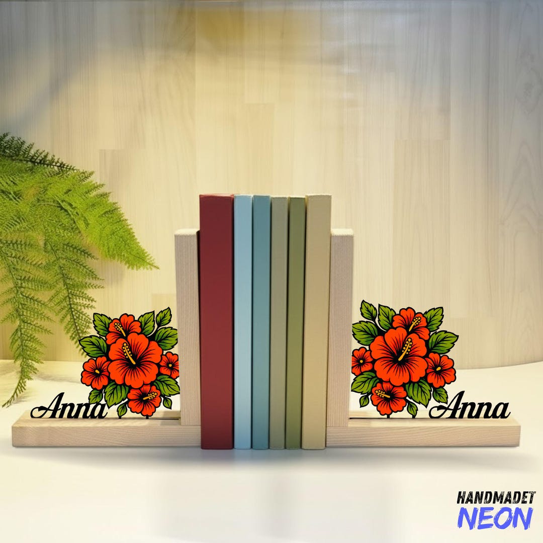 Custom Hibiscus Bookends, Tropical Flower Book Holder Decor, Custom ...