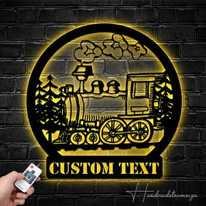 Custom Locomotive Train Metal Sign Wall Art With LED Light Personalized ...