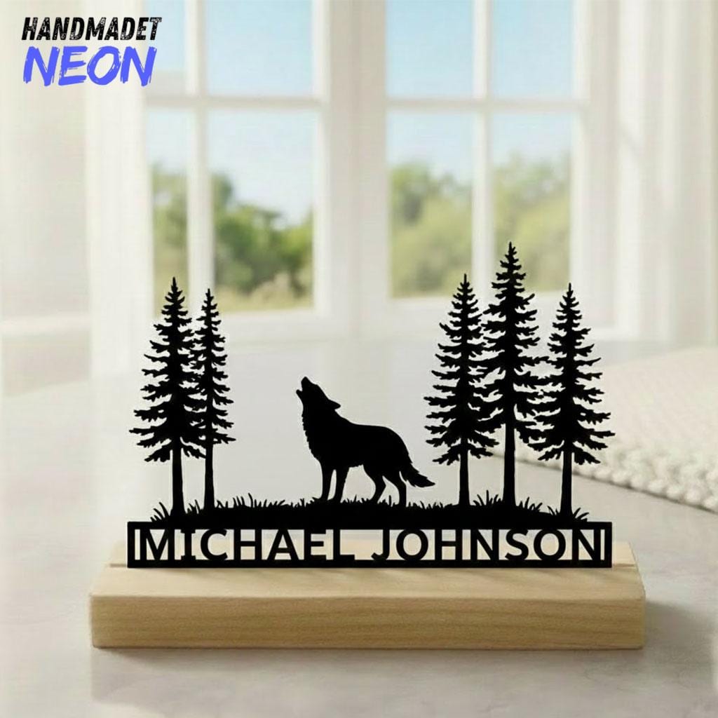 Personalized Wolf Metal Desk Decor, Custom Wolf Name Plate, Wildlife ...