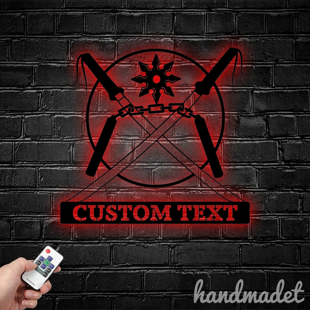 Custom Ninja Weapon Metal Wall Art LED Light, Ninja Weapon Metal Sign ...
