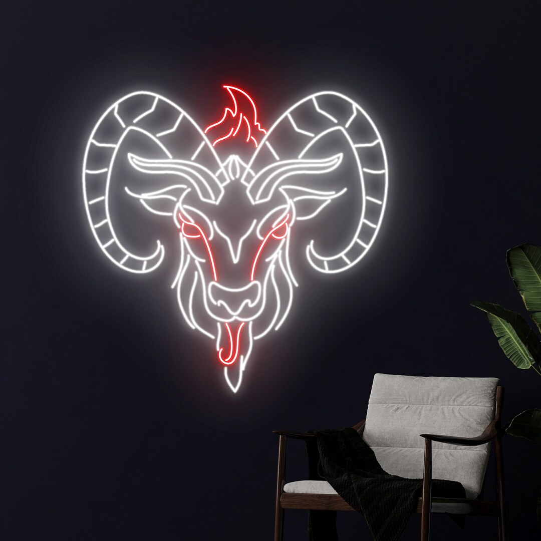 Baphomet Neon Sign, Pentagram Led Light, Goat Skull Head Neon Light ...