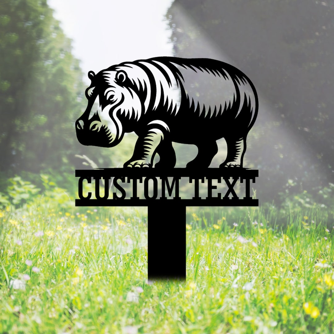 Custom Hippopotamus Memorial Stake, Hippo Stake Metal Sign ...