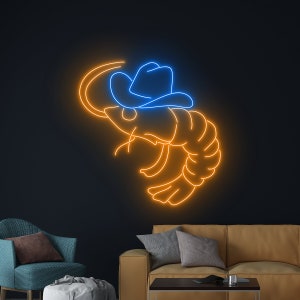 Cowboy Shrimp Neon Sign, Sea Animal Cowboy Led Sign, Shrimp Led Light ...