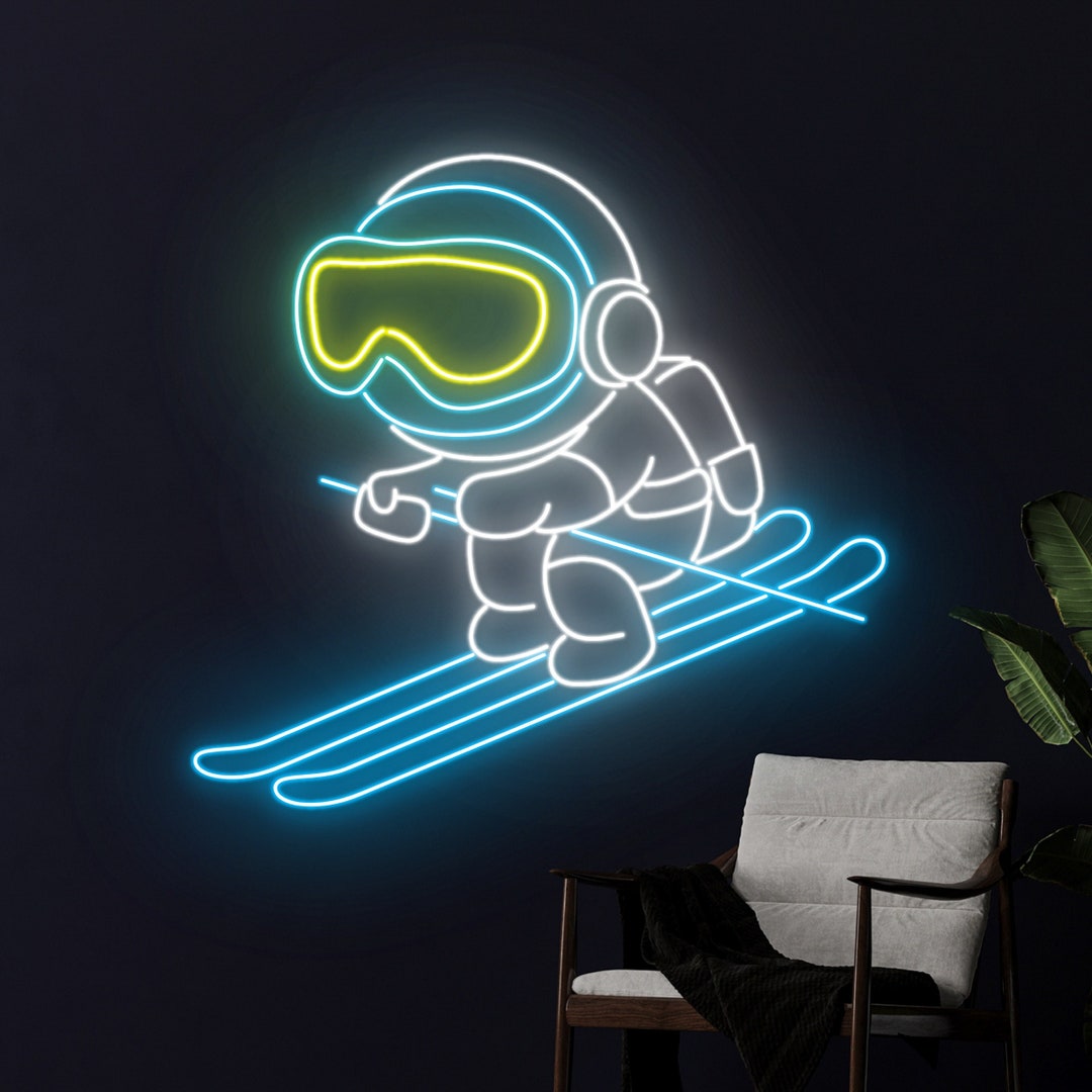 Astronaut Winter Skiing Neon Sign, Snow Skiing Astronaut Led Sign ...