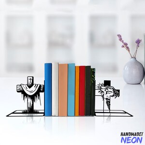 Custom Jesus Cross Metal Bookends, Cross Name Bookend, Jesus Table Sign ...