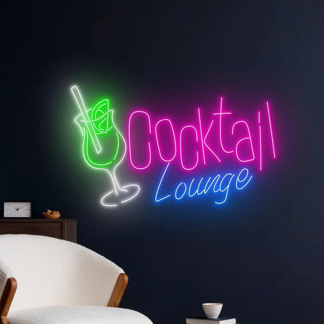 Cocktail Lounge Neon Sign, Bar Logo LED Light, Cocktail Wine Neon Light ...