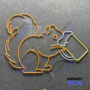 Squirrel Drinking Beer Neon Sign, Cocktail Beer Neon Light, Squirrel ...