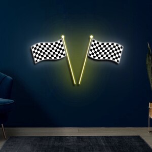 Racing Flag Neon Sign Wall Art Led Light Personalized Race - Etsy