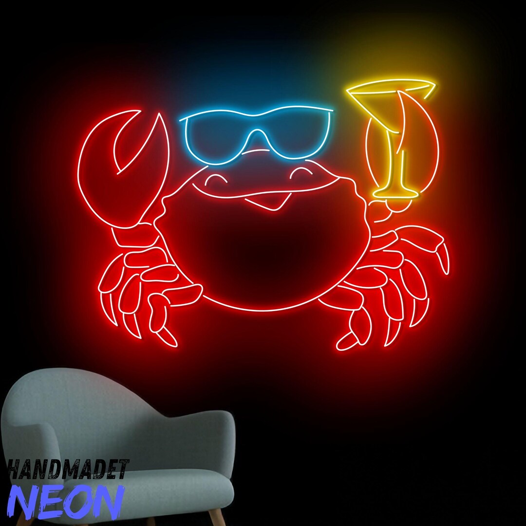 Crab Drinking Cocktail Neon Sign, Crab Cocktail Led Sign, Crab ...