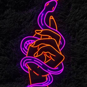 Hand With Snake Led Sign, Hand With Snake Neon Sign, Wall Decor, Neon ...
