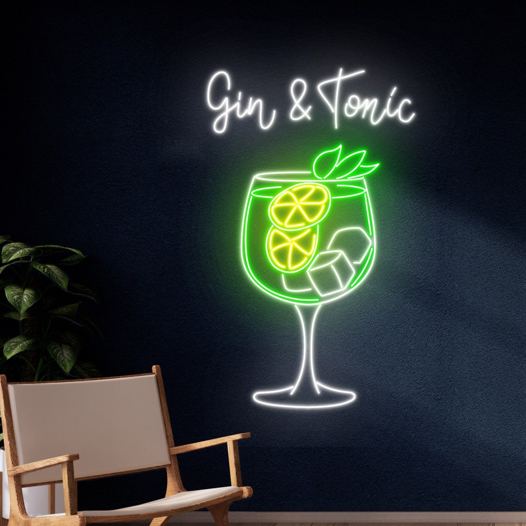 Gin & Tonic Neon Sign, Gin Tonic LED Light, Gin Neon Light, Cocktail ...