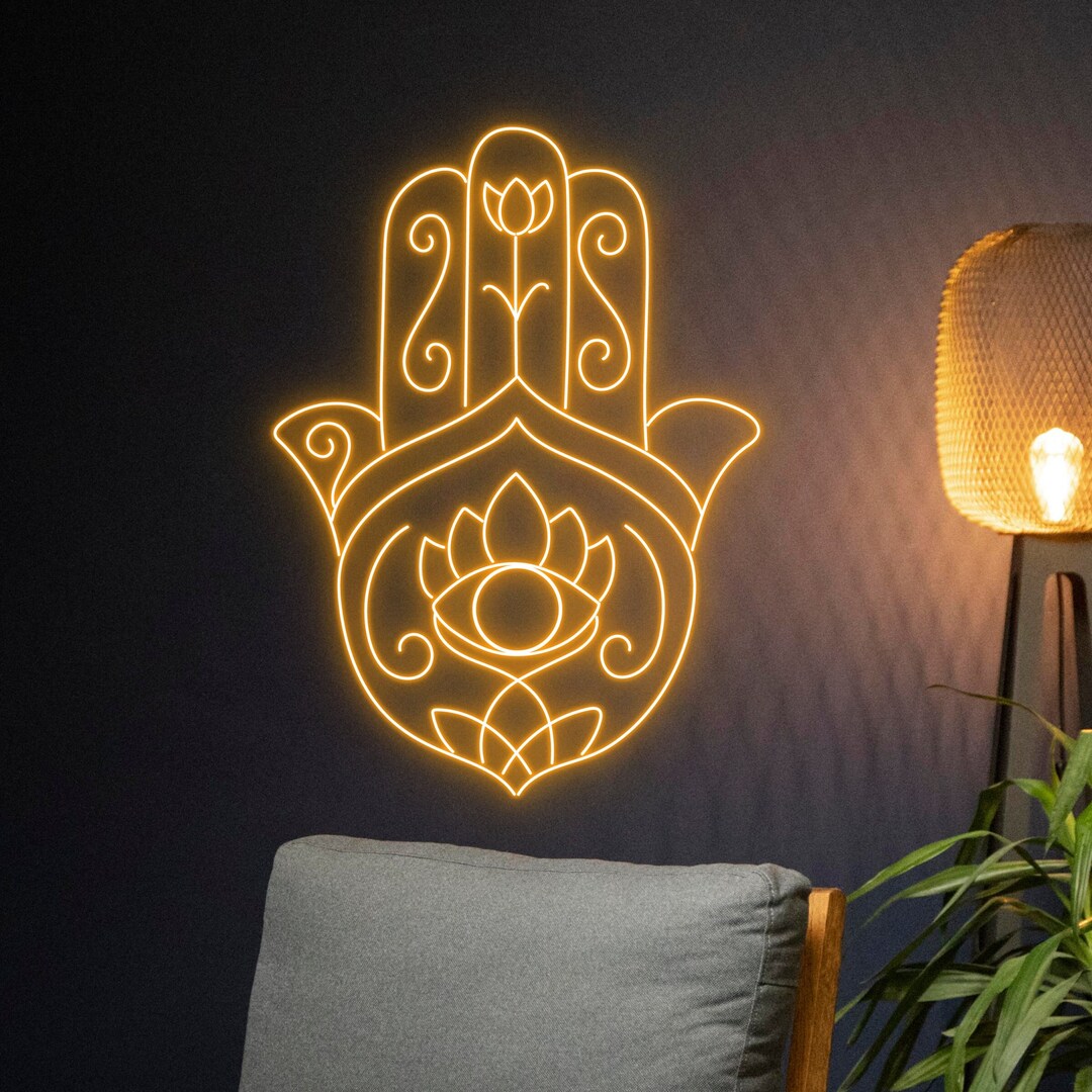 Hamsa Hand Neon Light, Hand of Fatima Ed Light, Evil Eye Hand Neon Sign ...