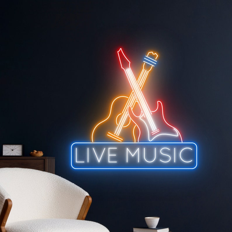 Electric Guitar Live Music Led Sign, Live Music Neon Sign, Wall Decor ...