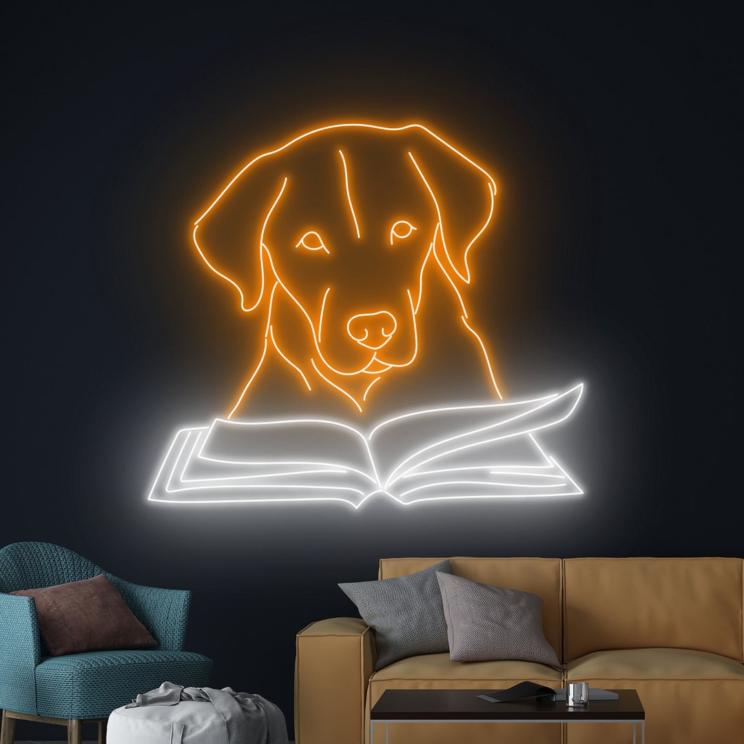 Labrador Reading Book Neon Sign, Dog LED Light, Labrador Neon Light ...
