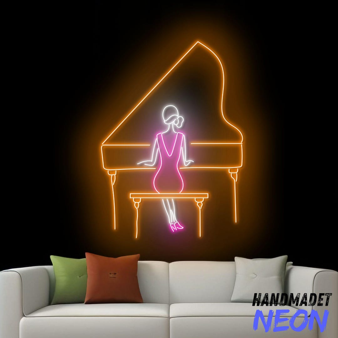 Pianist Neon Sign Girl Playing Piano Led Sign, Piano Music Neon Light ...