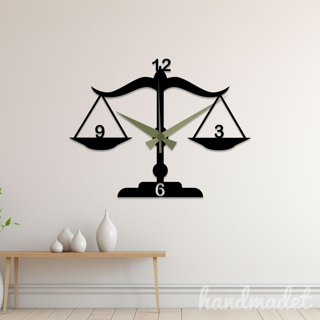Custom Scales of Justice Wall Clock Unique, Year Date Round Wall Clock ...