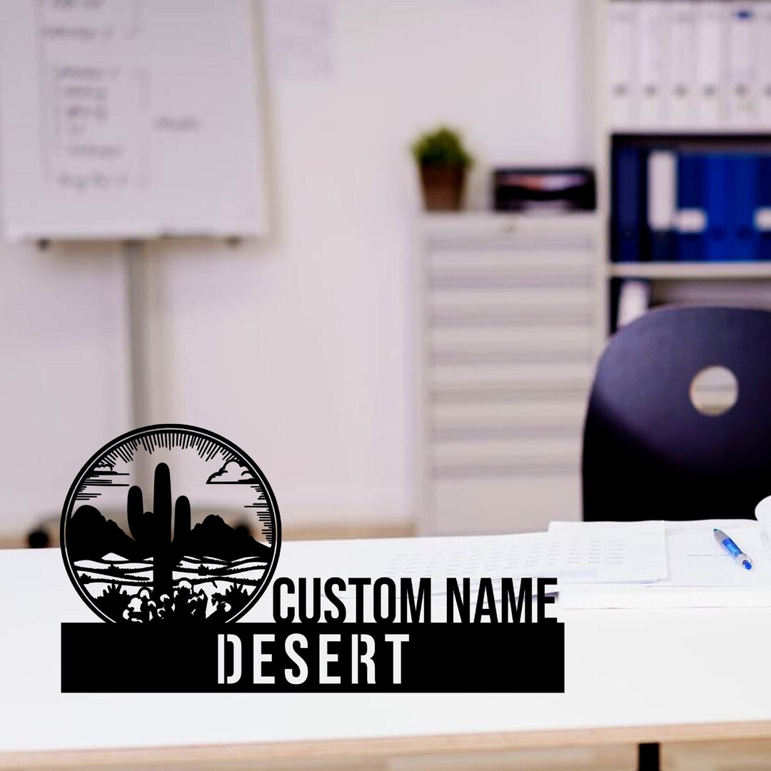 Custom Desert Cactus Desk Name Plate, Desert Cactus Metal Nameplate for ...