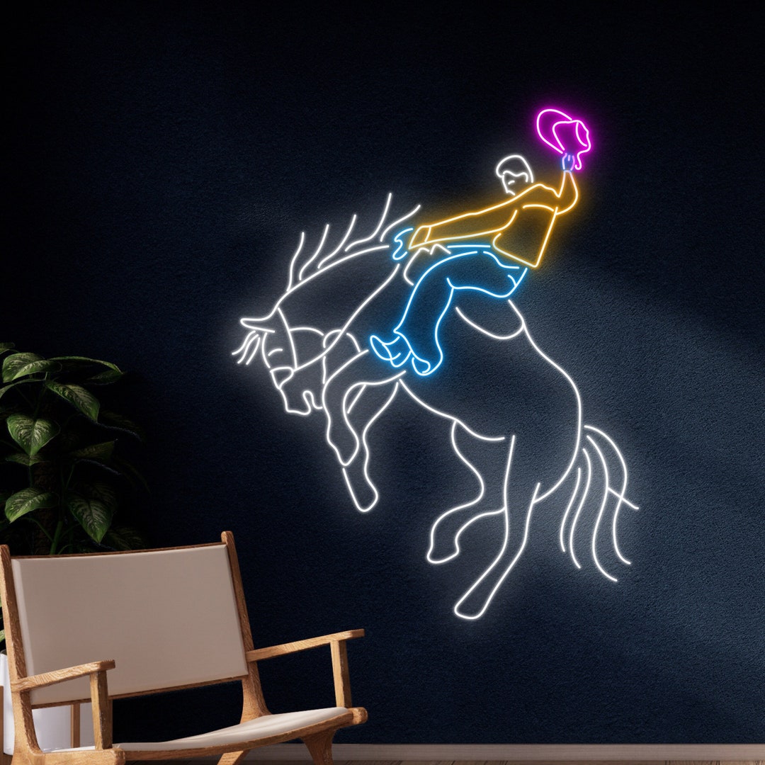 Custom Rodeo Neon Sign, Cowboy Rides Horse Neon Light, Cowboy Riding ...
