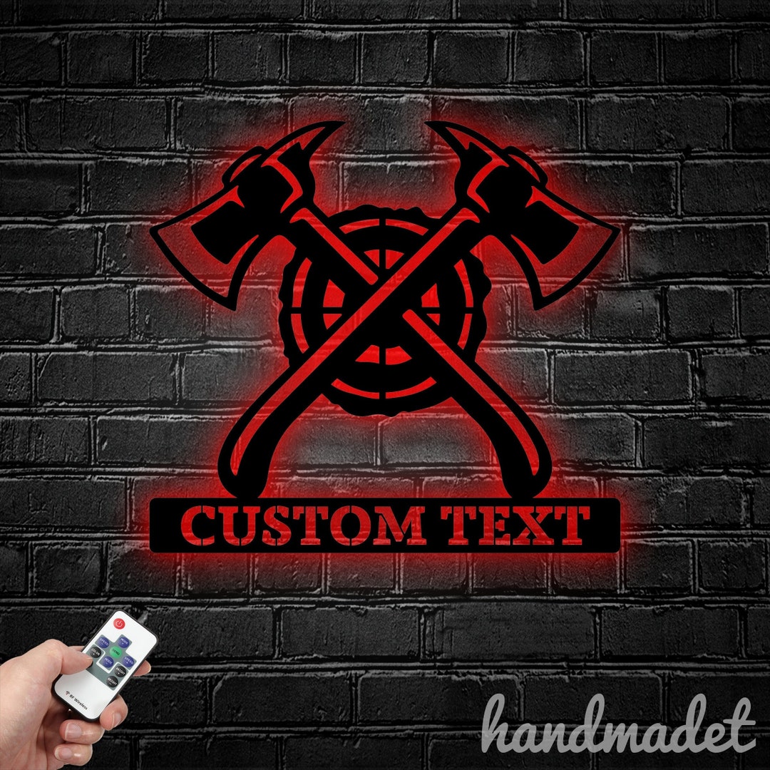 Custom Axe Throwing Metal Wall Art LED Light, Axe Metal Sign, Axe ...