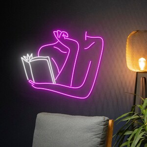 Custom Woman Reads Book Neon Sign, Girl Reading Book LED Light, Book ...