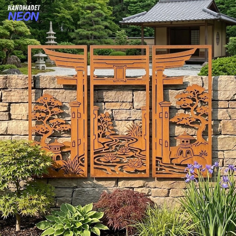 Custom Torii Gate Metal Garden Wall Panel, Japanese Home Outdoor Metal ...