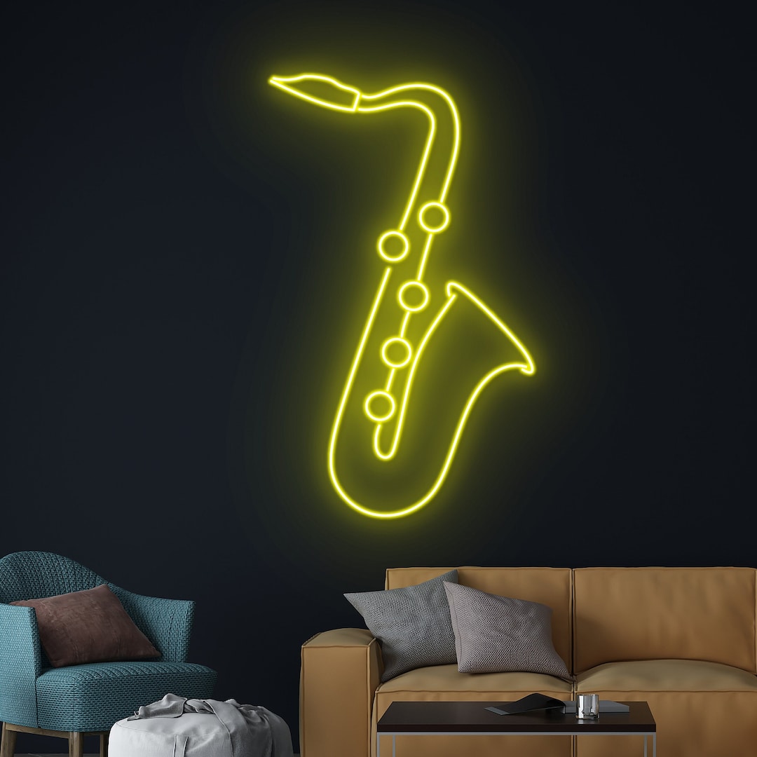 Saxophone Led Sign, Saxophone Neon Light, Saxophone Live Music Neon ...