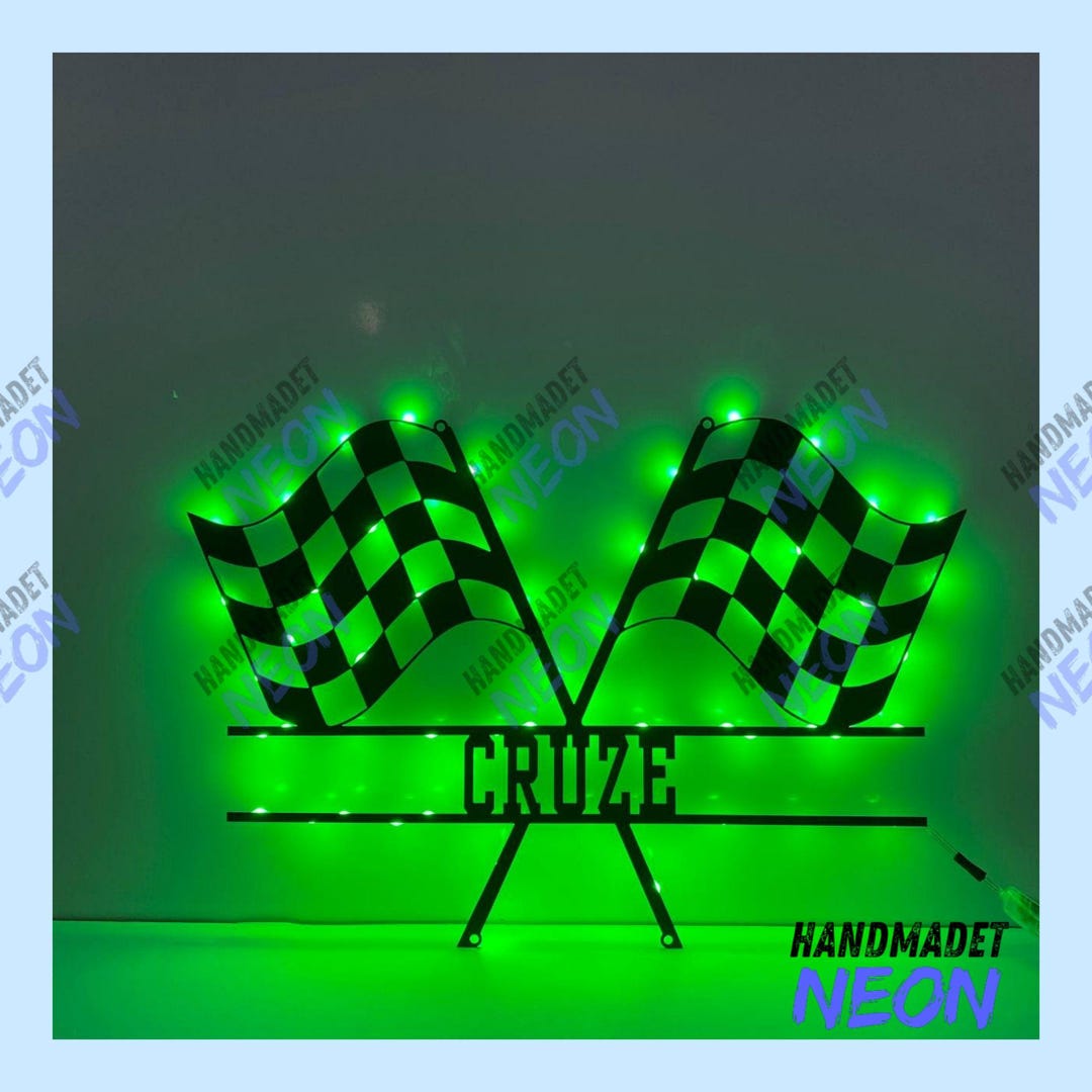 Custom Start Finish Racing Flag Metal Wall Art LED Light - Personalized ...