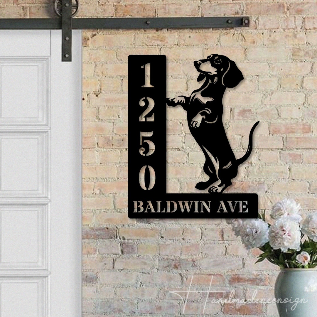 Personalized Dachshund House Number, Pet Home Number Metal Wall Sign ...