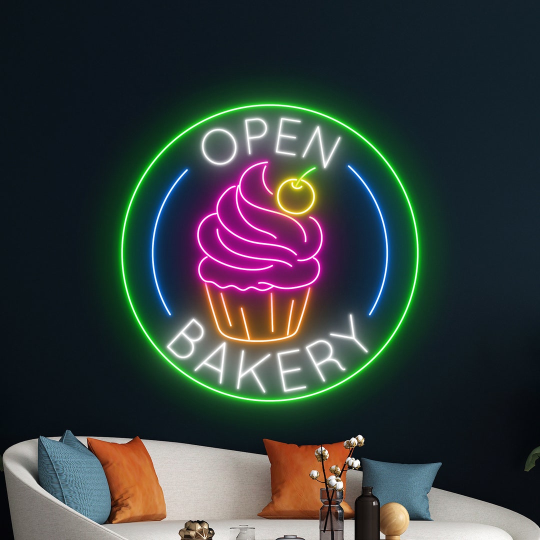 Bakery Open Neon Sign, Cupcake LED Sign, Cupcake Neon Light, Bakery LED ...