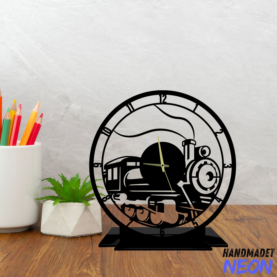 Custom Train Tabletop Metal Clock, Steam Train Office Desktop Clock ...