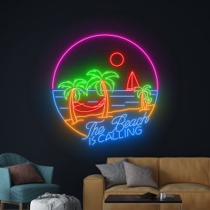 The Beach is Calling Neon Sign, Ocean Palm Tree Neon Sign, Beach Led ...
