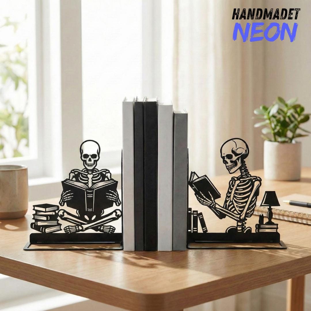 Personalized Skeleton Reading Metal Bookends, Custom Skull Book Stopper ...