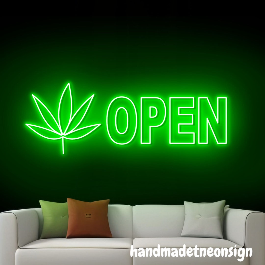 Weed Leaf Open Neon Sign, Weed Shop Led Sign, Smoking Neon Light, Smoke ...