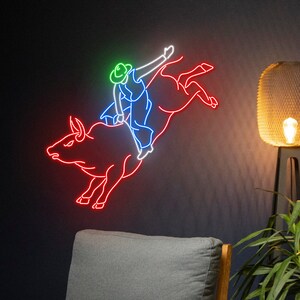 Rodeo Neon Sign, Cowboy Rides Bull Neon Light, Bull Riding Led Sign ...