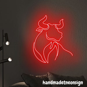 Bull Line Art Neon Wall Sign, Cow Head Led Wall Sign, Animal Neon Wall ...