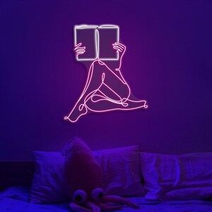 Woman Reading Led Sign, Reading Books Led Sign, Wall Decor, Book Lovers ...