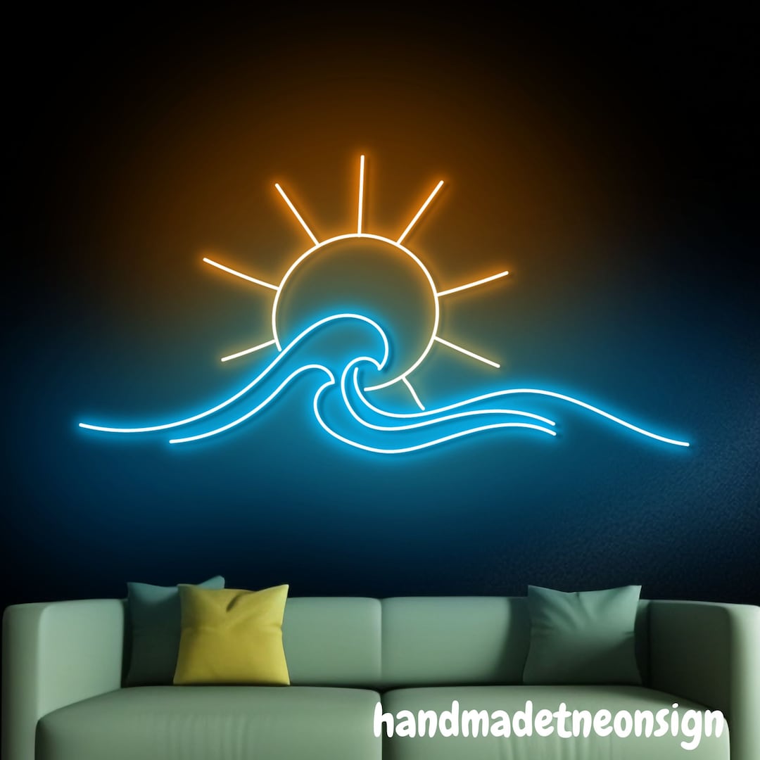 Sun Wave Neon Sign, Waves Led Sign, Sunrise Wave Neon Light, Ocean ...