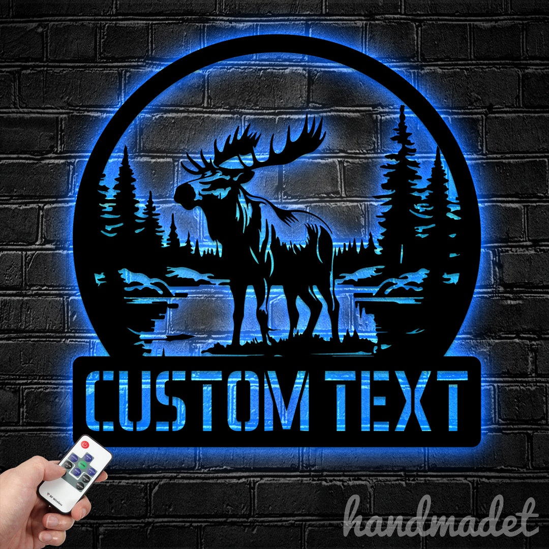 Personalized Moose Mountain View Metal Wall Art Led Light, Custom Moose ...