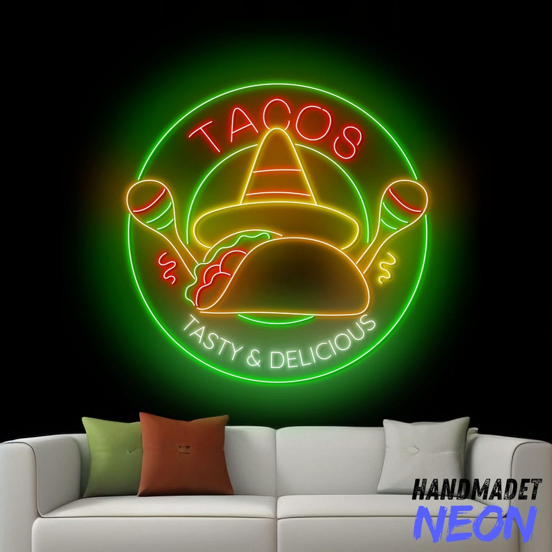 Tacos Tasty and Delicious Neon Sign, Mexican Tacos Led Sign, Taco ...