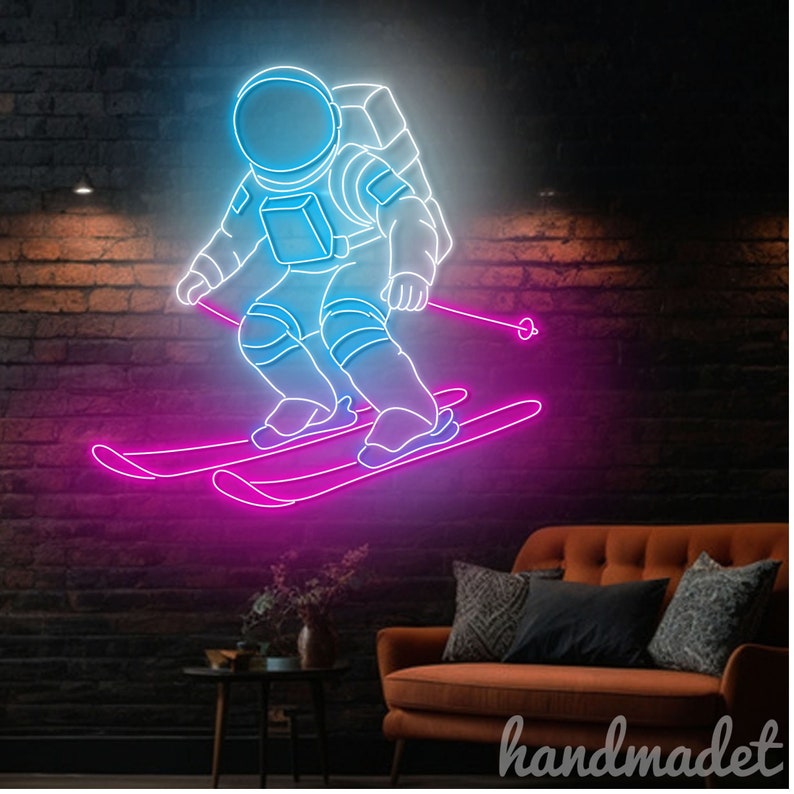 Astronaut Skiing Neon Sign, Astronaut Led Sign, Skiing Neon Light ...