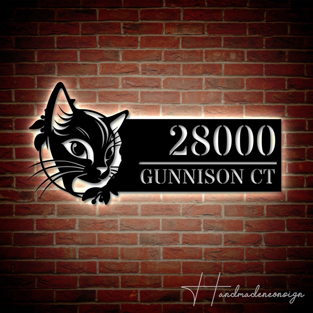 Personalized Cat Home Number Metal Sign | Custom Cool Cat Address Metal ...