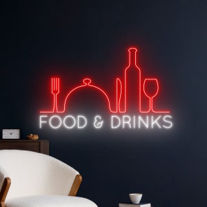 Food and Drink Neon Sign, Restaurant Logo LED Light, Food Wine Neon ...