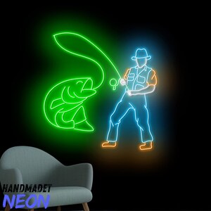 Fisherman Neon Sign, Fishing Rod Led Sign, Fishing Fish Led Light ...