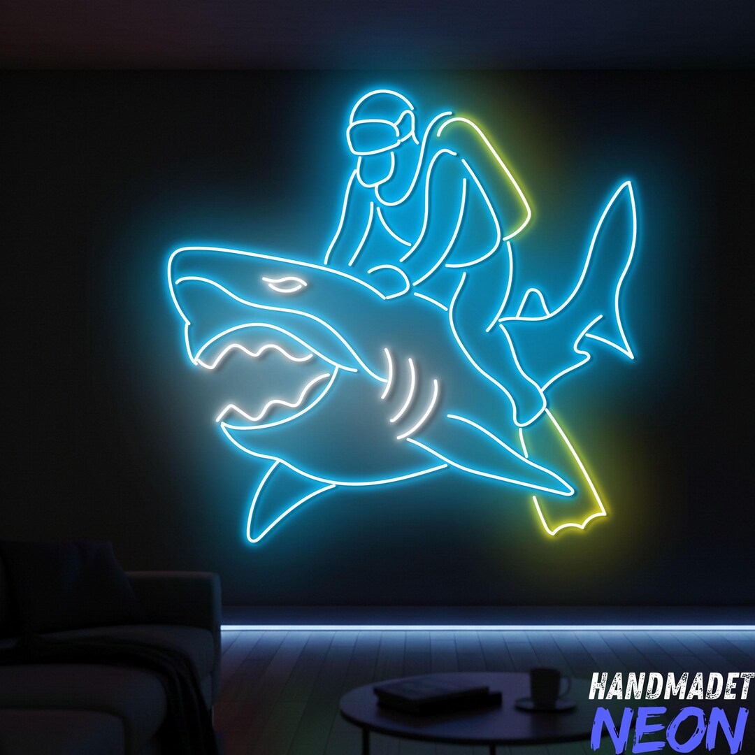 Scuba Diving Neon Sign: Shark LED Neon Light, Dive Shop Wall Decor, Dad ...